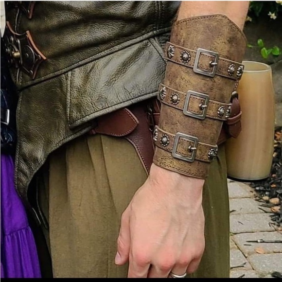medieval | Accessories | Medieval Leather Buckle Arm Bracers Knight ...
